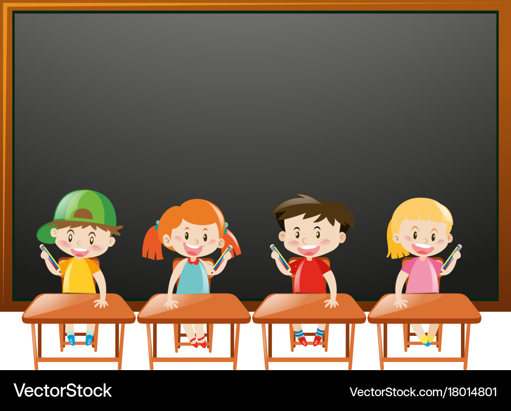 Blackboard background with kids in classroom Vector Image