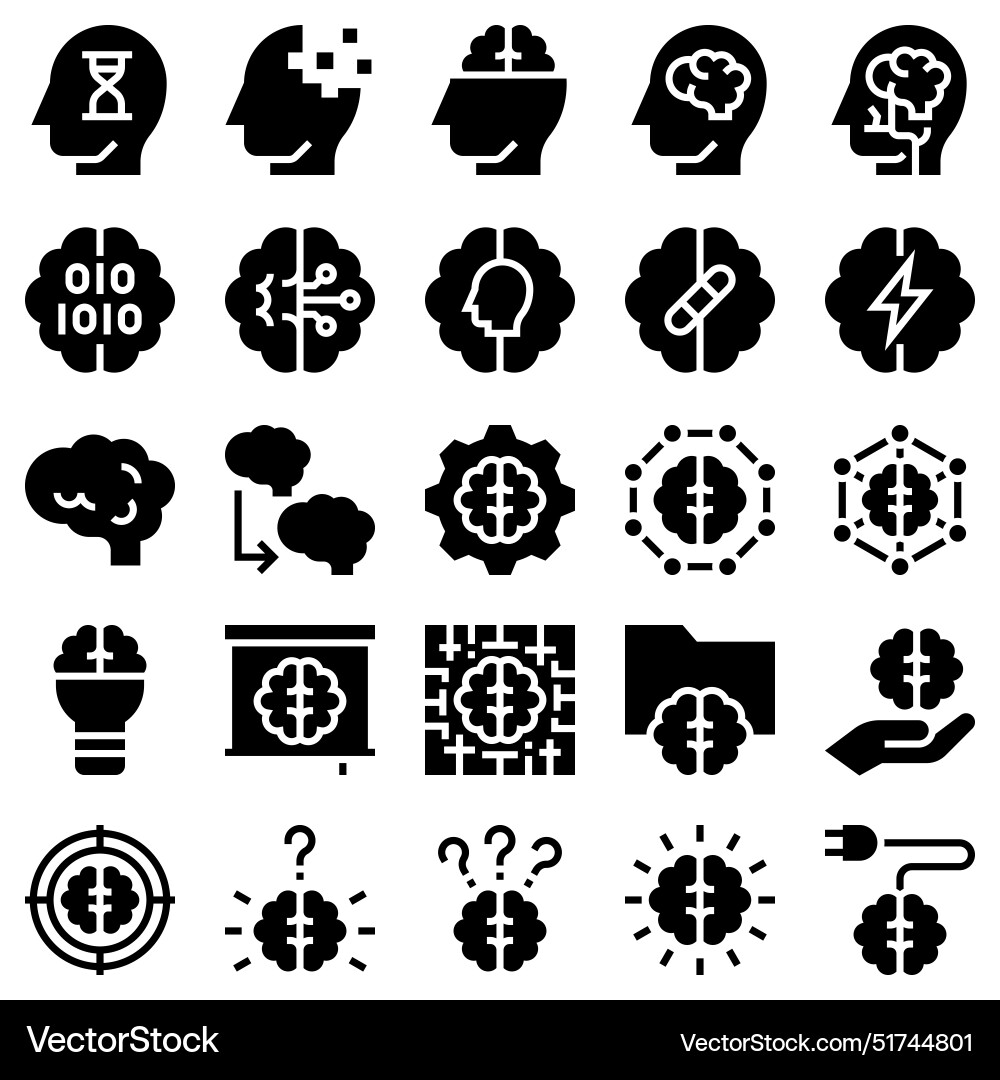 Brain process solid icon set 3 Royalty Free Vector Image