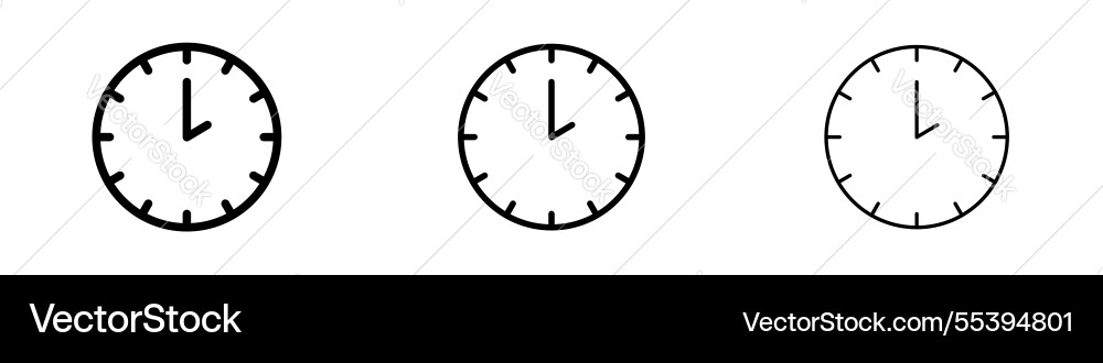 Clock two icons in three different stroke lines Vector Image