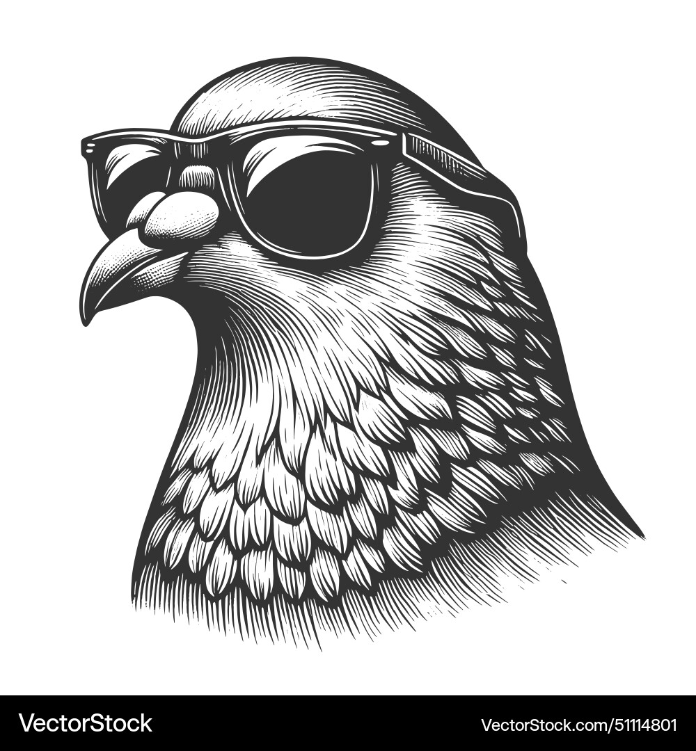 Cool pigeon wearing sunglasses engraving Vector Image