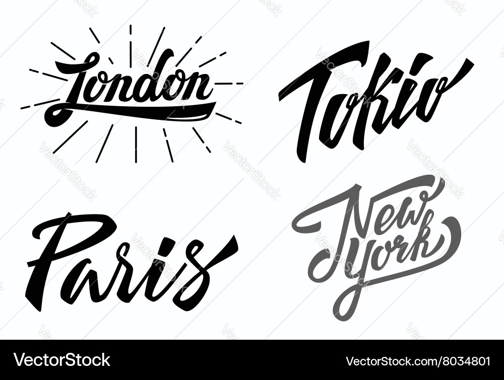Different city names hand-lettering Royalty Free Vector