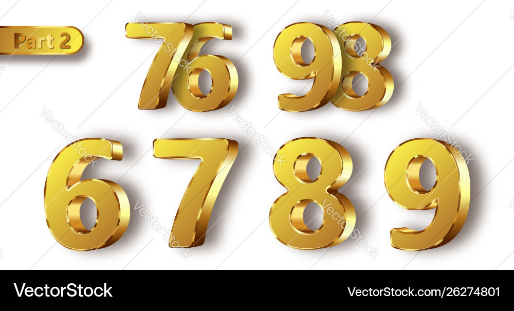 Golden metal numbers realistic Royalty Free Vector Image