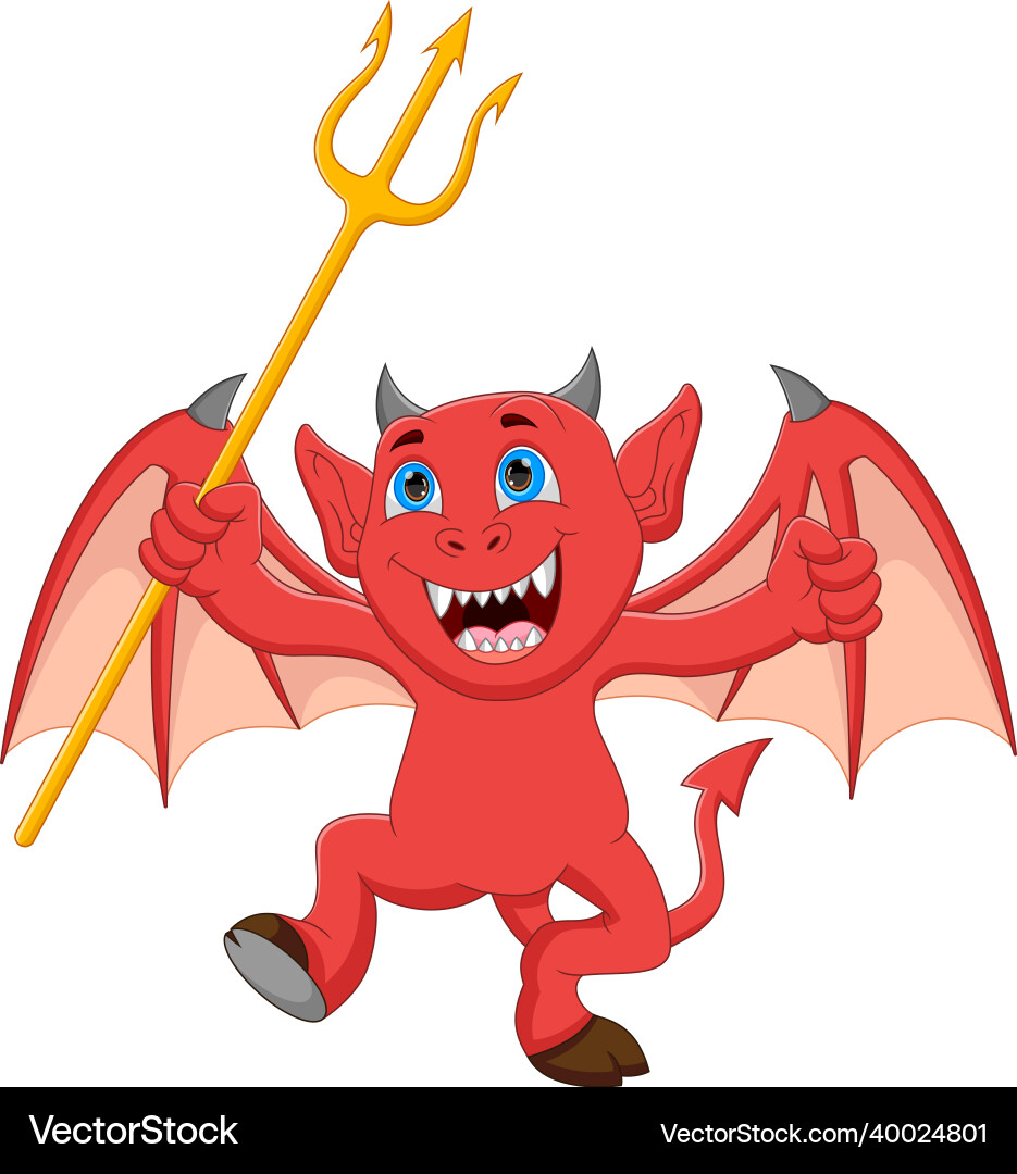 Little devil cartoon holding trident Royalty Free Vector