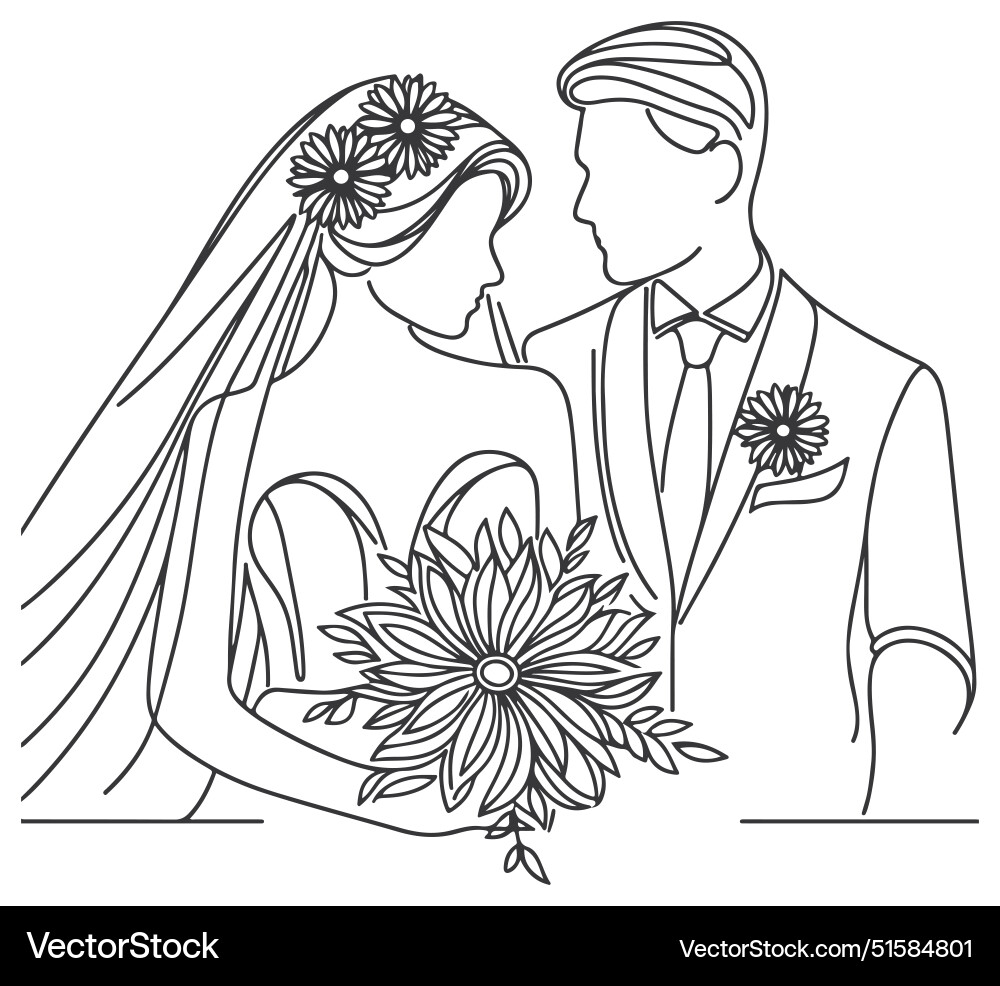One continuous drawn line wedding from Royalty Free Vector