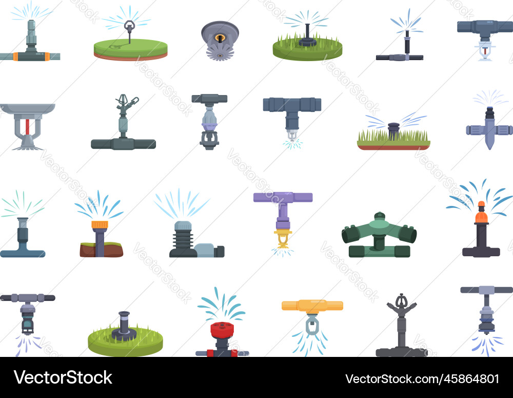 Sprinkler system icons set cartoon water Vector Image