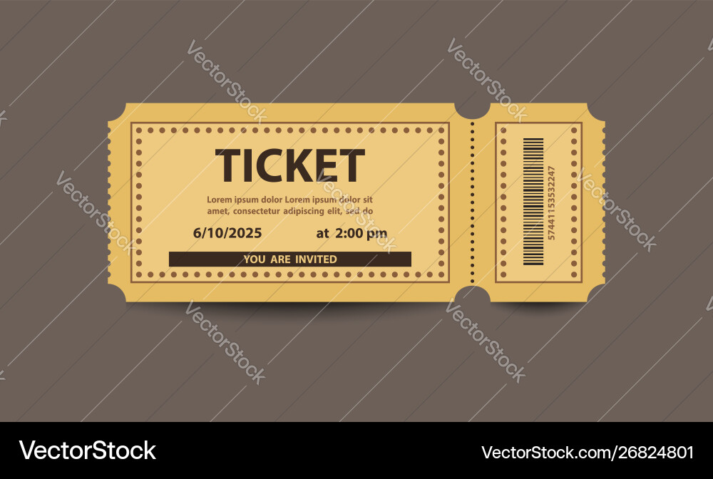 Yellow paper stub ticket Royalty Free Vector Image
