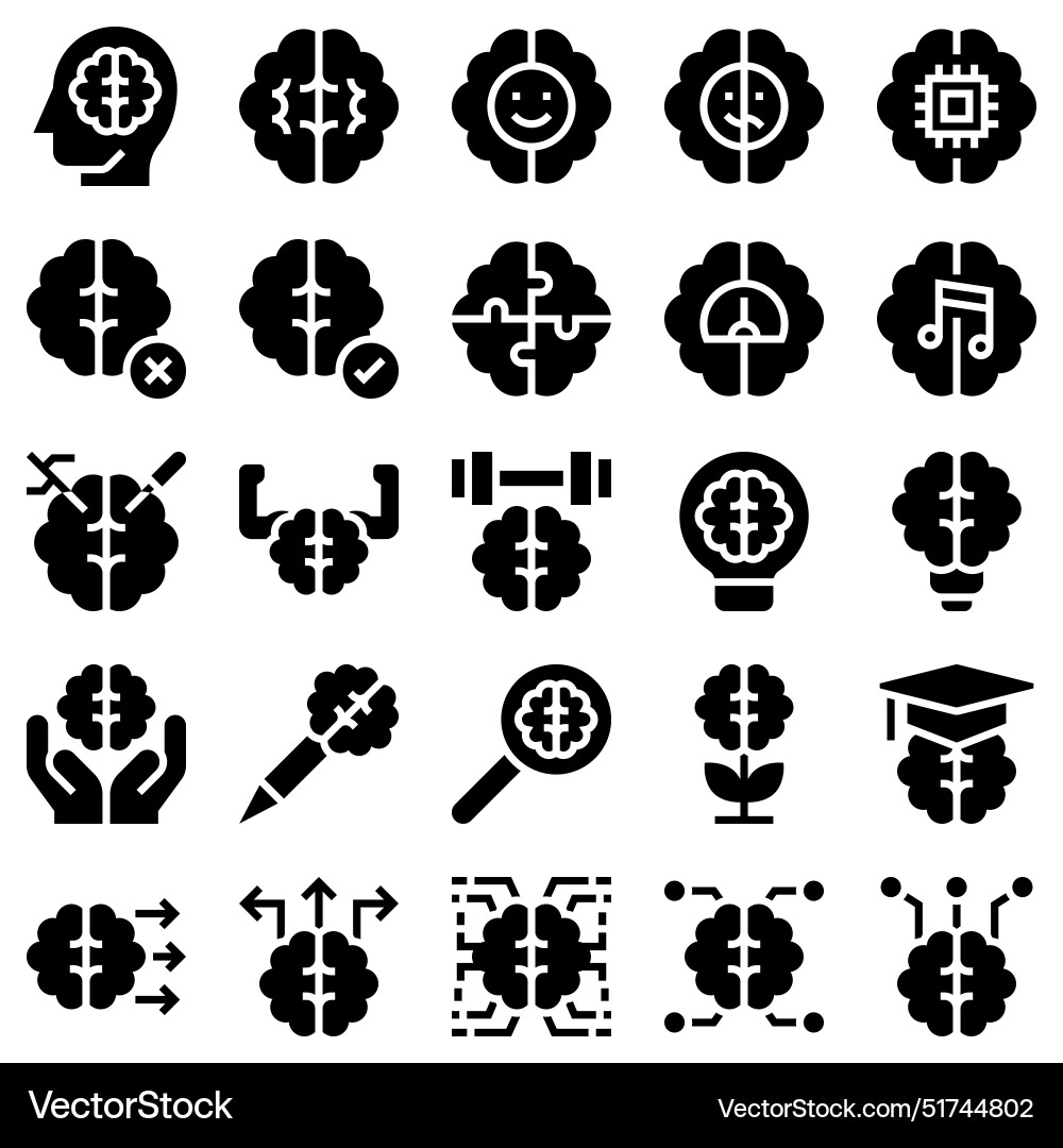 Brain process solid icon set 4 Royalty Free Vector Image