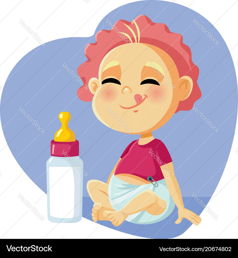 Cute baby with milk bottle cartoon Royalty Free Vector Image