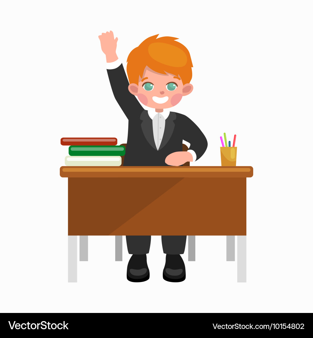 Little boy sitting at the table with notebooks Vector Image