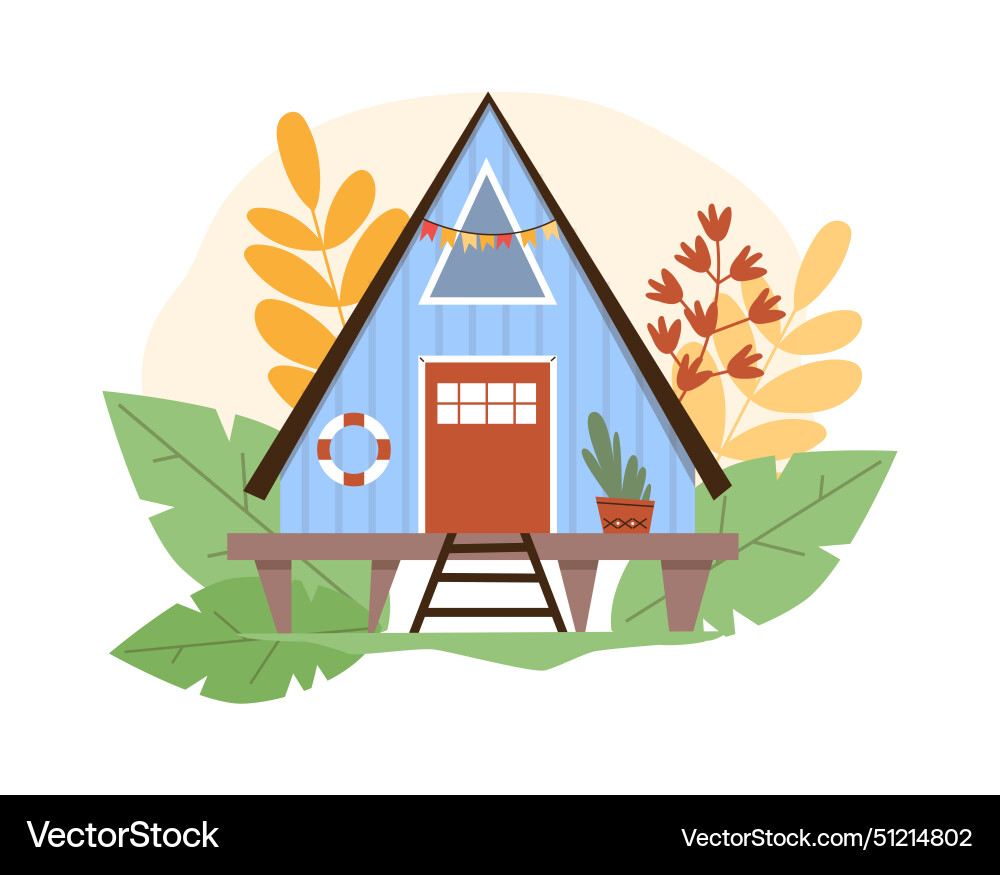 Wooden hut on stilts flat Royalty Free Vector Image
