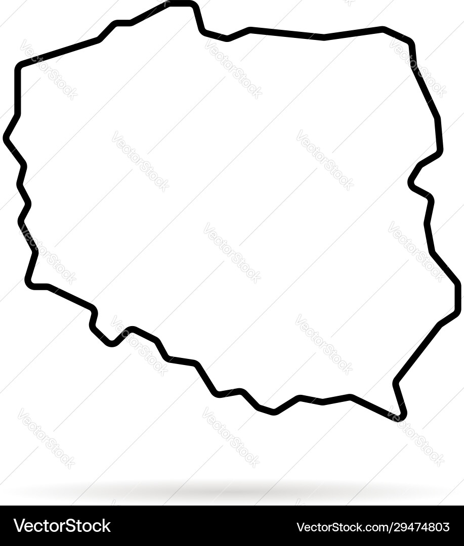 Black thin line poland map with shadow Royalty Free Vector