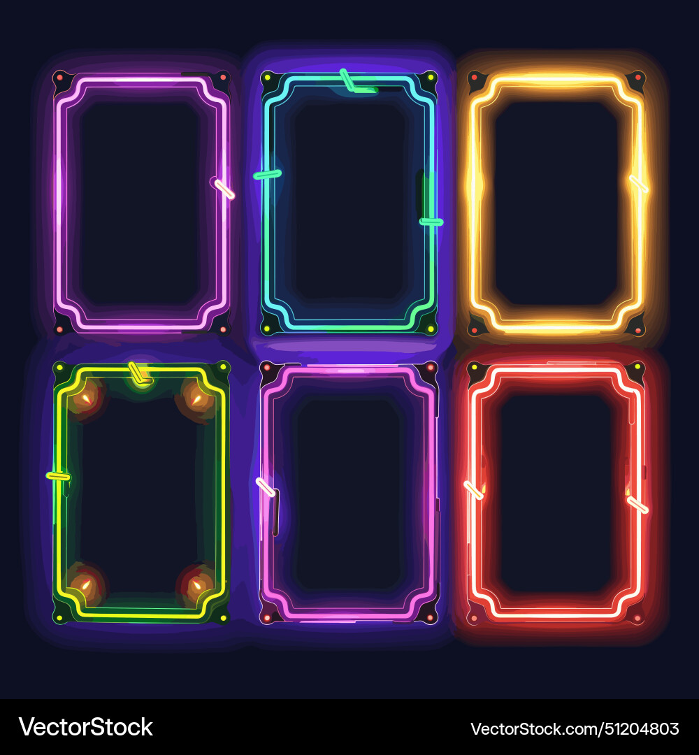 Six vibrant neon rectangles glowing different Vector Image