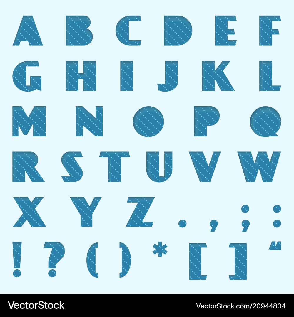 Blue paper cut alphabet cutted from Royalty Free Vector