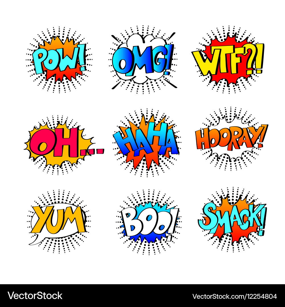 Sammlung von neun multicolored Comic-Sound Vektorbild