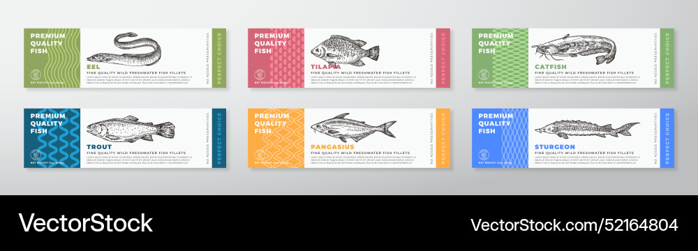 Fish seafood packaging label design Royalty Free Vector