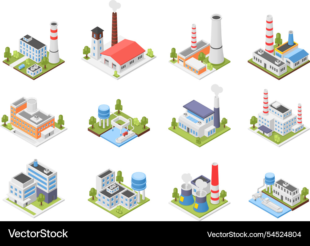 Isometric 3d factory industrial buildings Vector Image