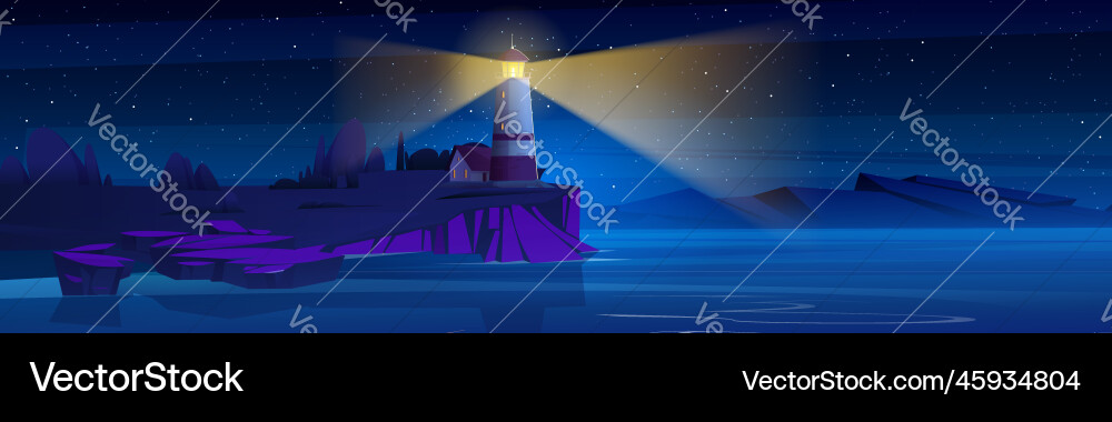 Lighthouse on sea coast landscape with beacon Vector Image