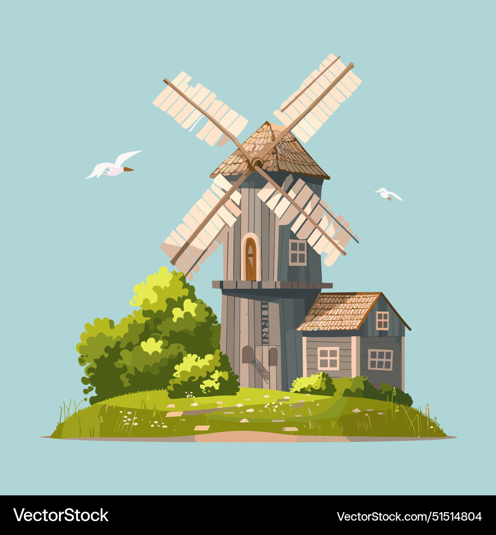 Traditional dutch windmill surrounded greenery Vector Image