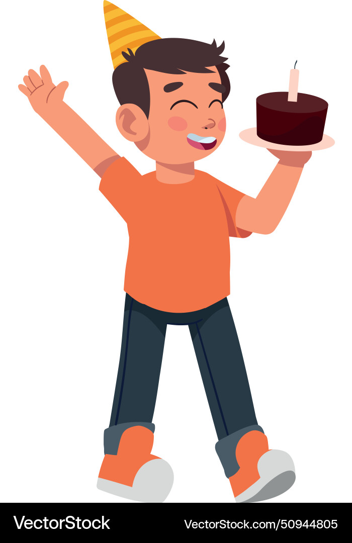 Birthday kid with cake Royalty Free Vector Image