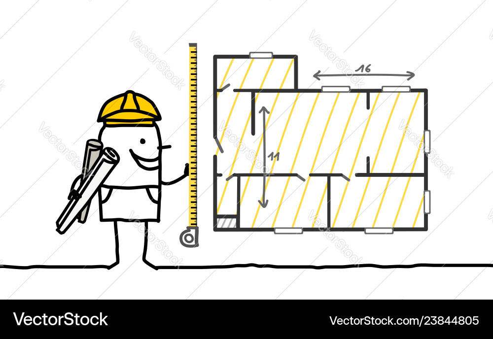 Hand drawn cartoon characters - foreman measuring Vector Image