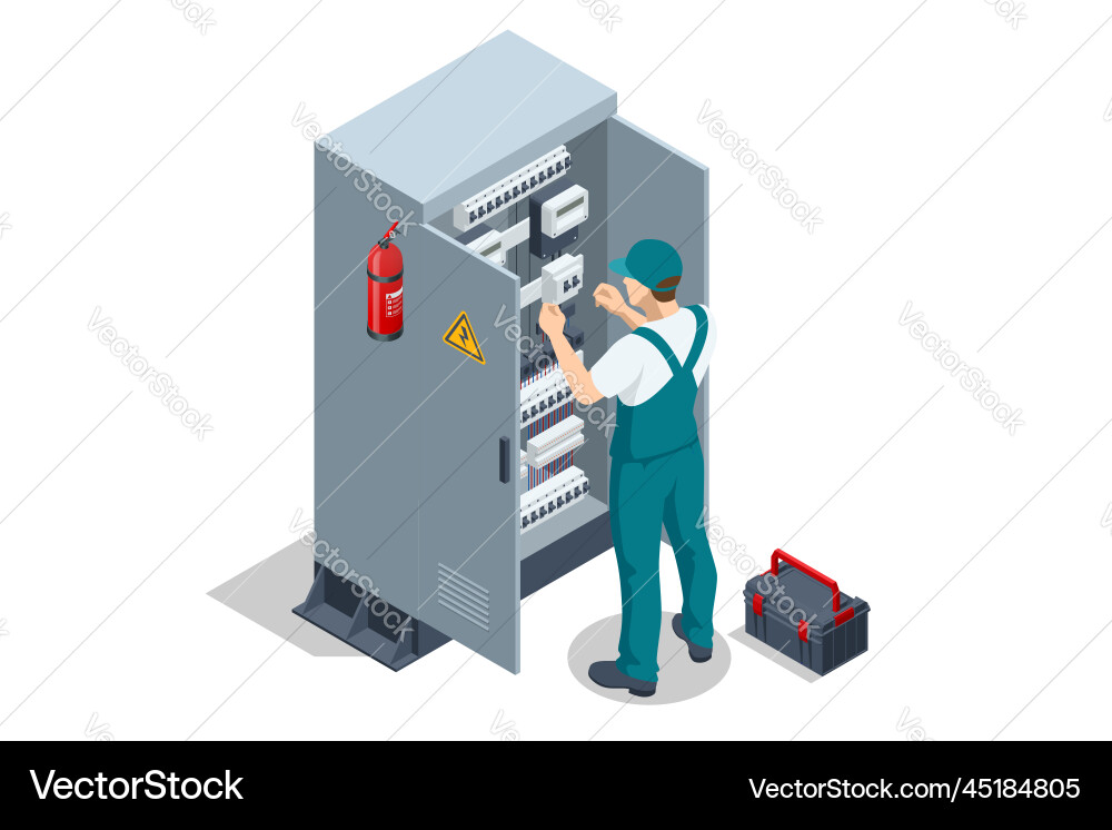 Isometric electric switchboard transformer Vector Image
