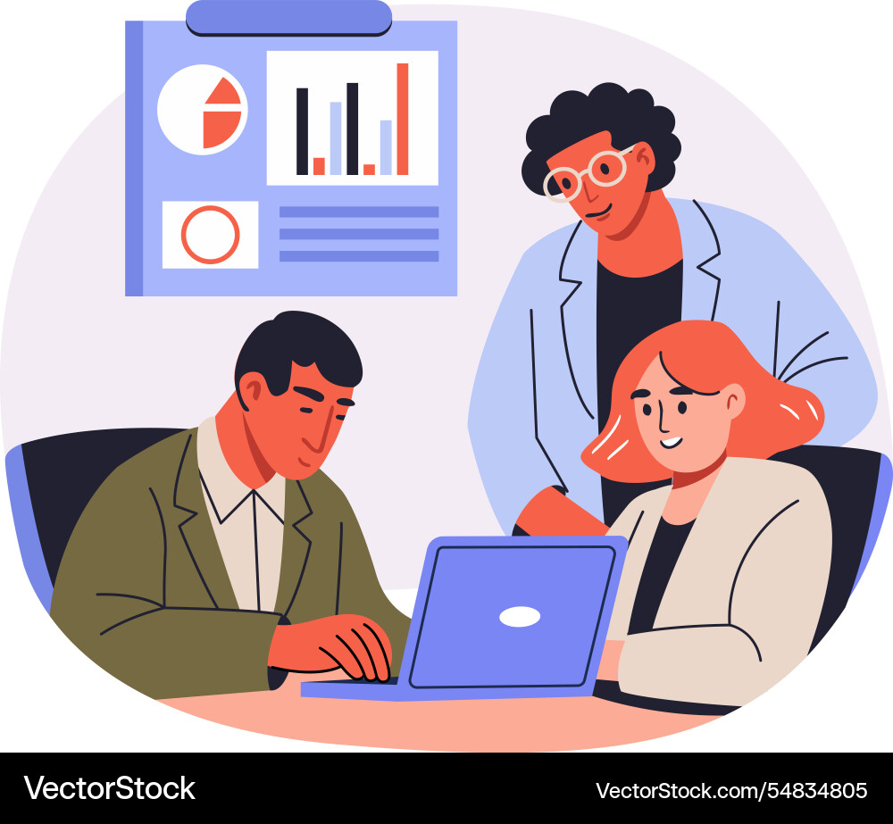 Team analysis flat style Royalty Free Vector Image