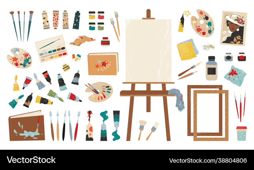 Artist tools painting workshop clipart collection Vector Image