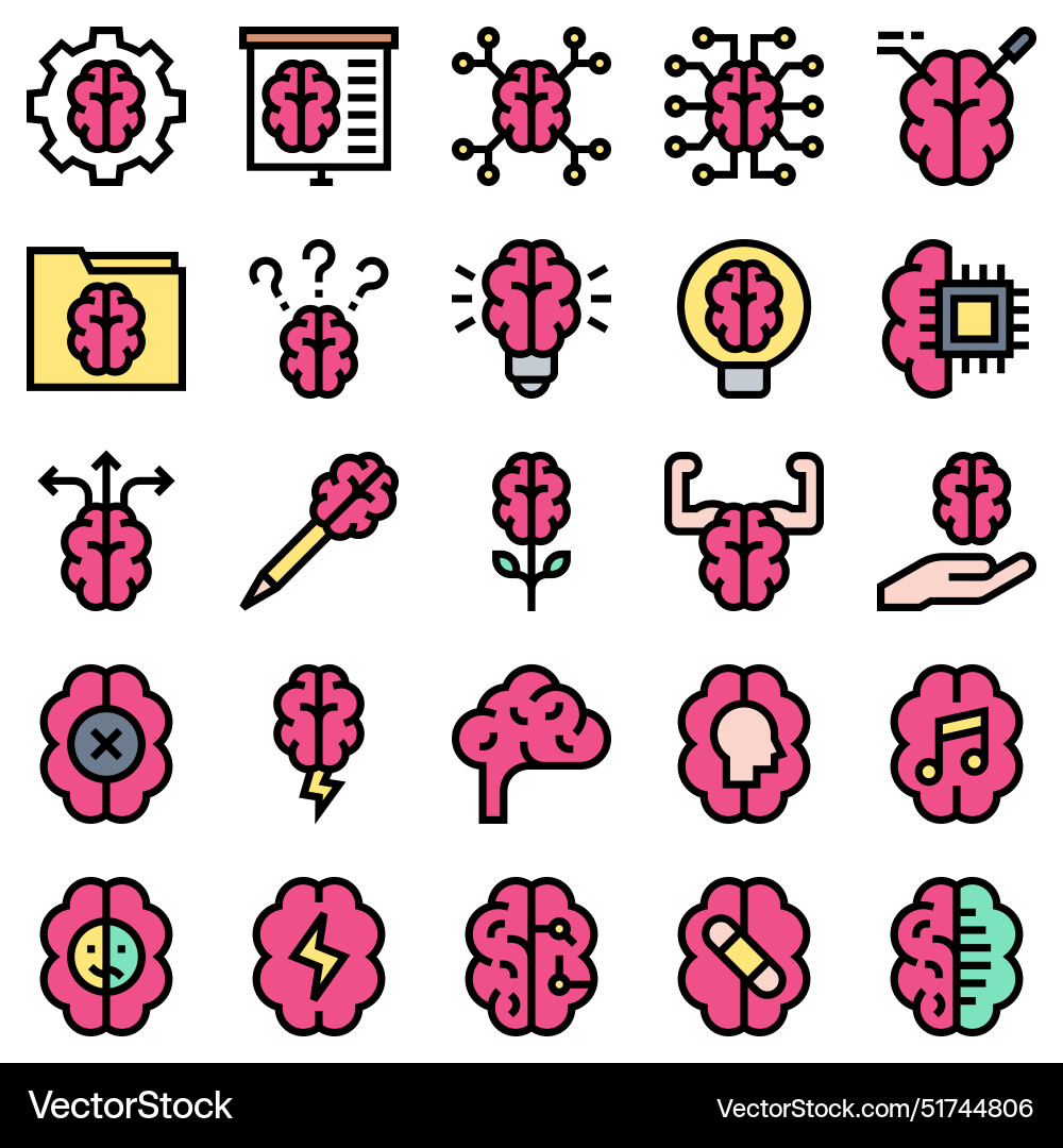 Mind process filled icon set in design Royalty Free Vector