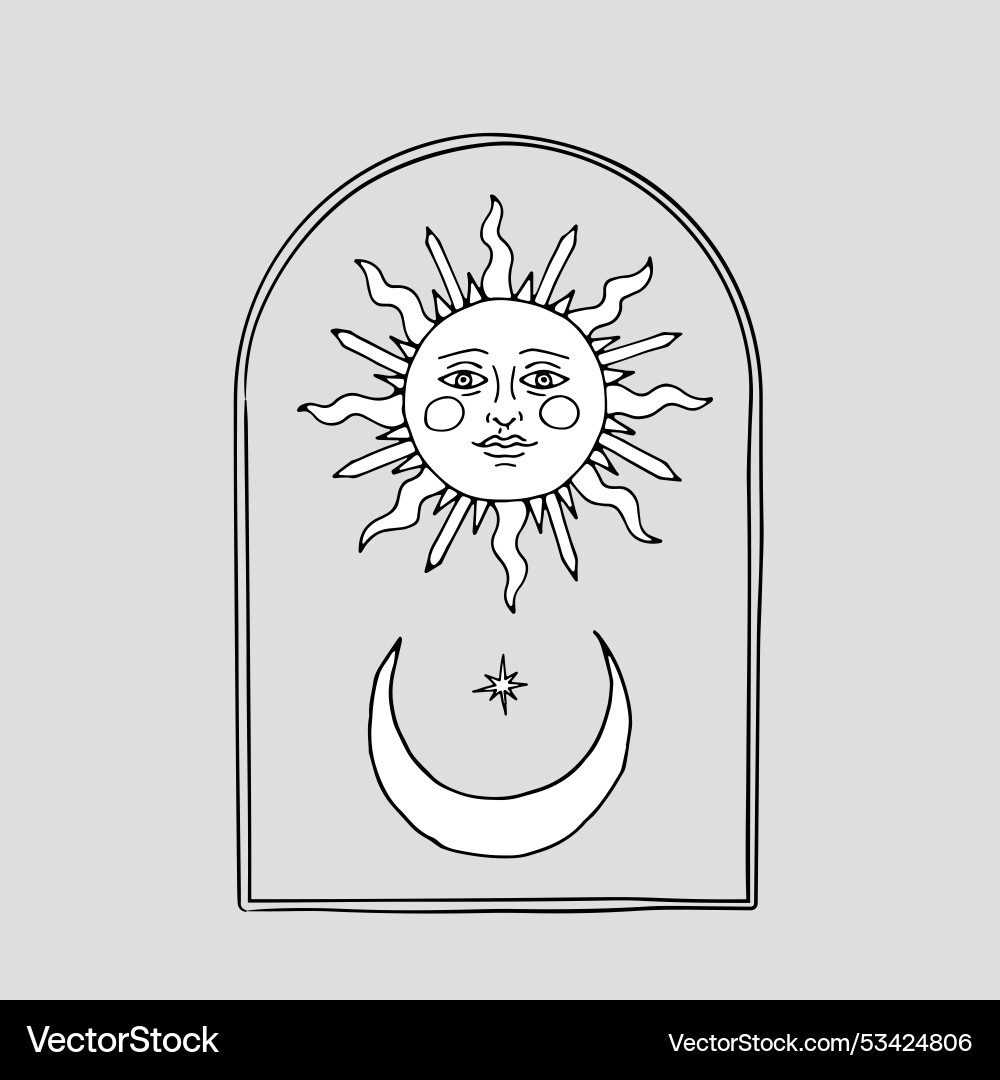 Vintage mystic sun and half moon Royalty Free Vector Image