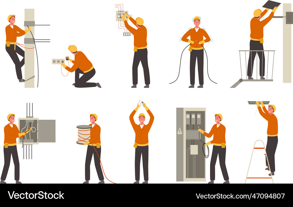 Cartoon electricians professional electricity Vector Image