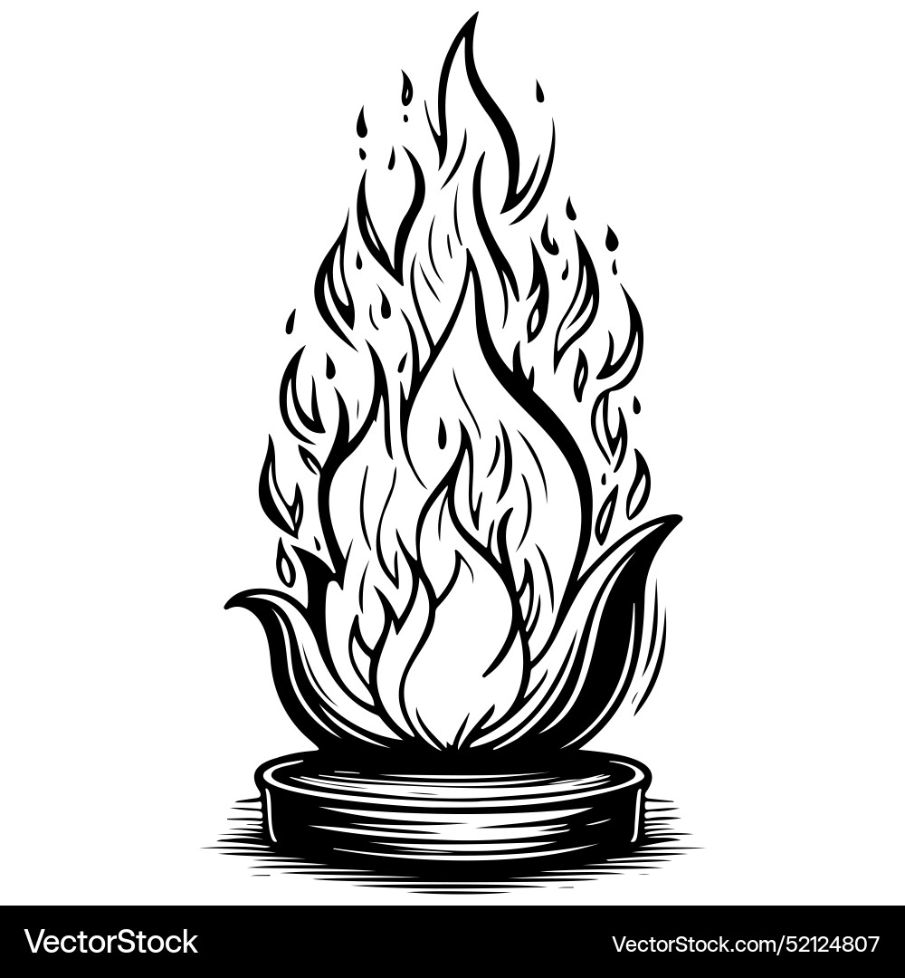 Cartoon flames engrave hand drawn line Royalty Free Vector