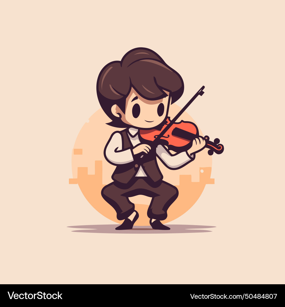 Cute boy playing violin flat cartoon character Vector Image