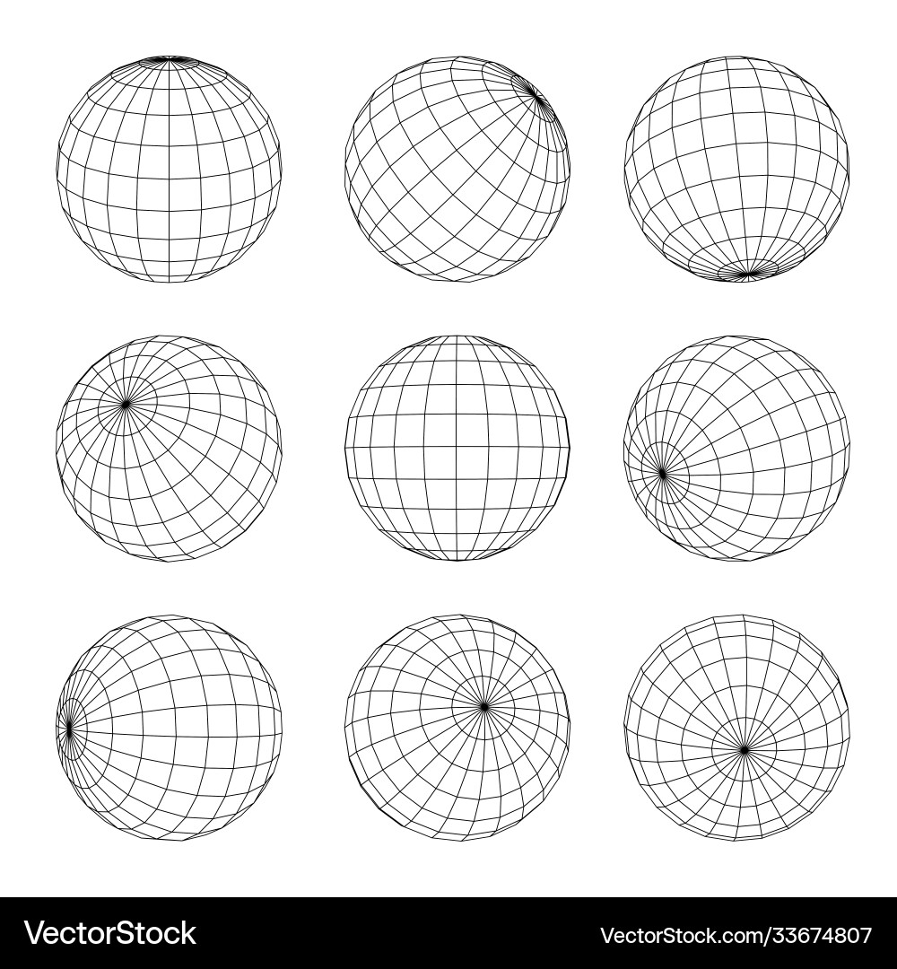 Globe grid set earth planet orb wireframe Vector Image