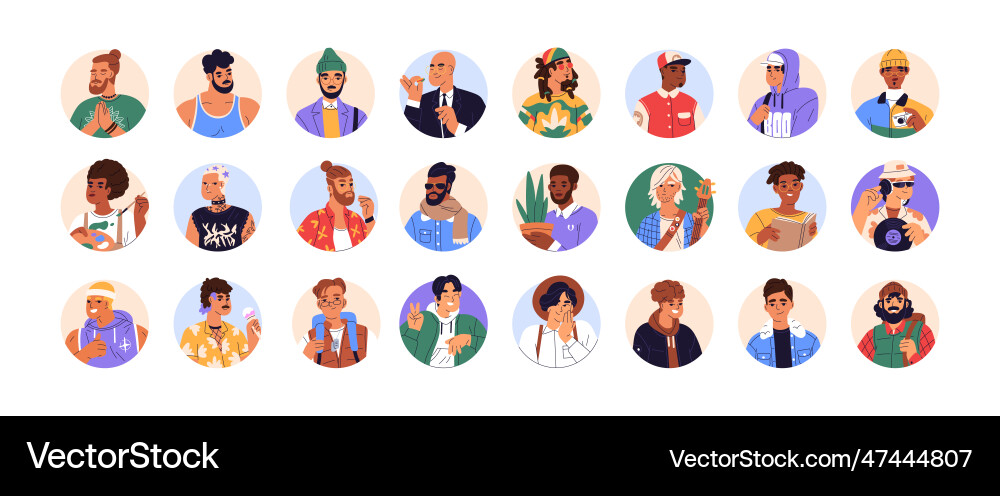 Modern Male Circle Avatars Royalty Free Vector Image