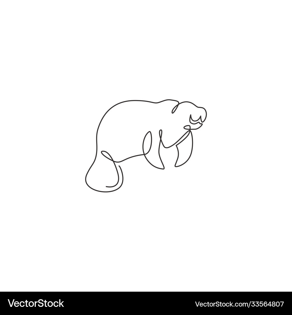 One single line drawing adorable manatee Vector Image