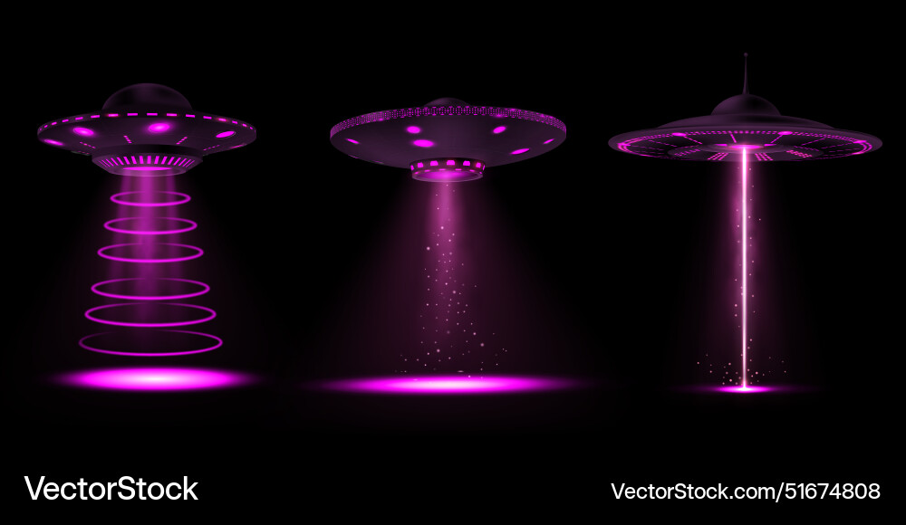 Alien spaceship ufo with purple vertical beam Vector Image