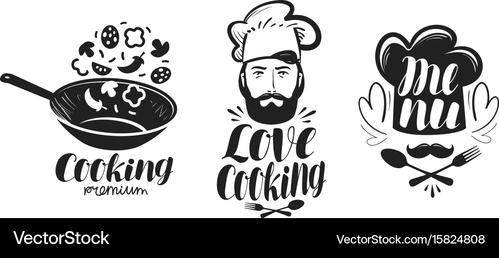 Cooking cuisine logo label set for design menu Vector Image