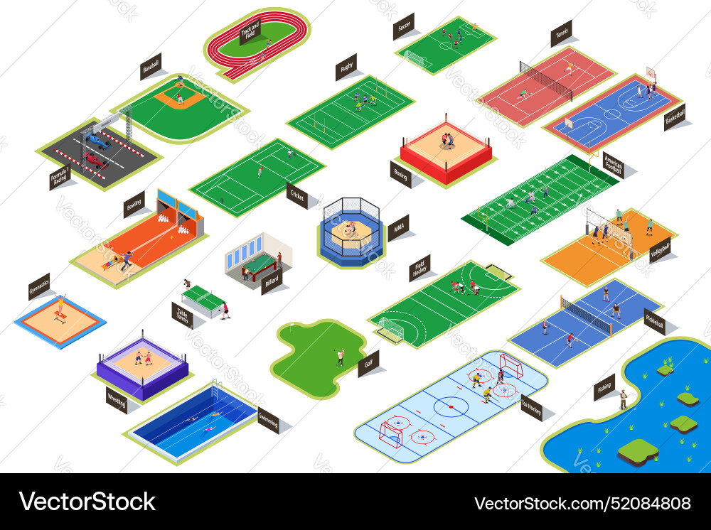 Isometric different sport courts Royalty Free Vector Image