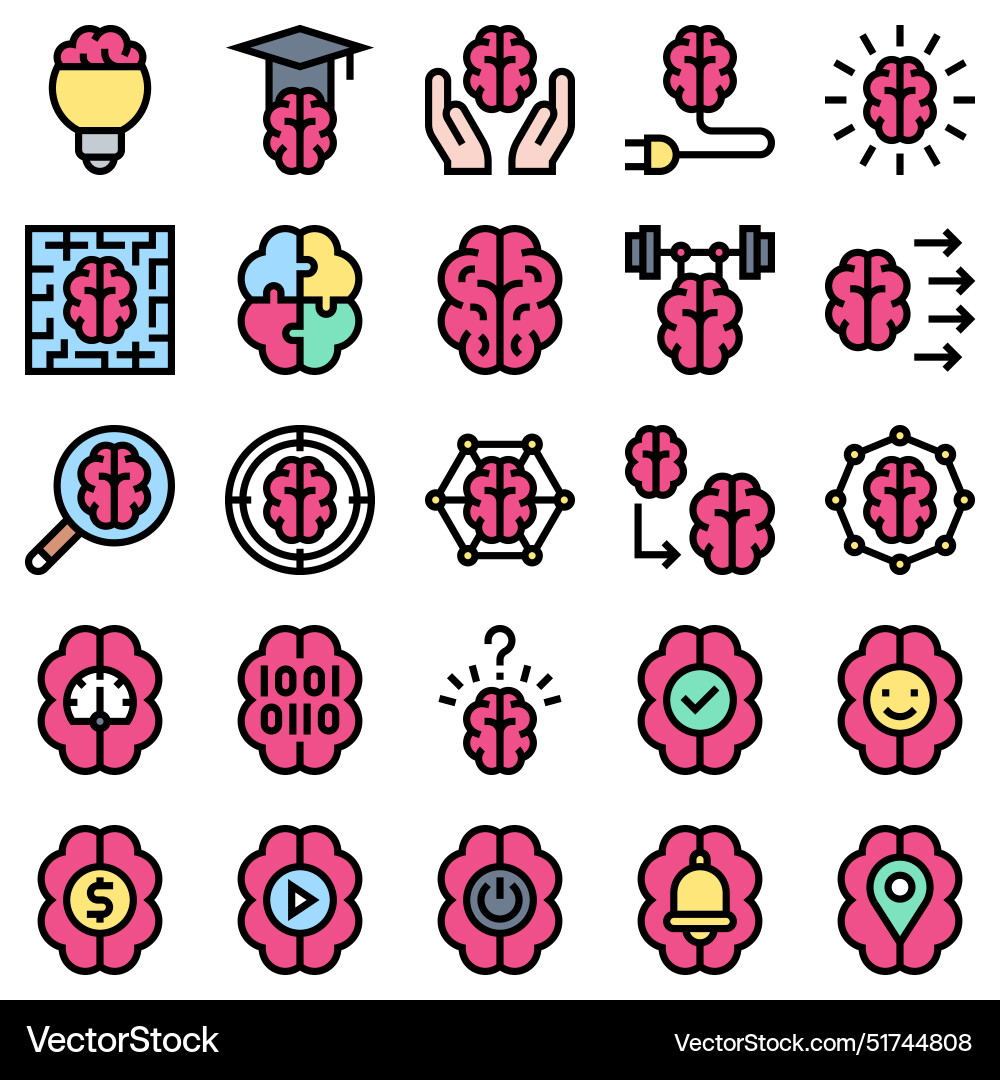 Mind process filled icon set in design Royalty Free Vector