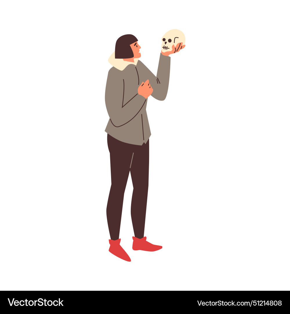 Thoughtful hamlet actor with skull Royalty Free Vector Image