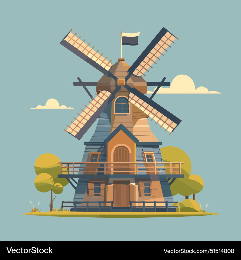 Traditional dutch windmill surrounded nature under