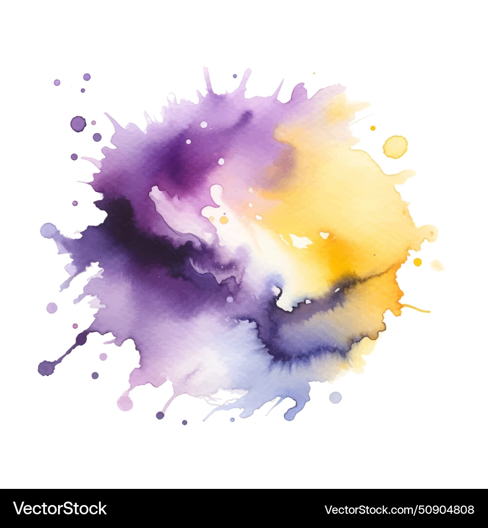 Violet yellow colors watercolor splash splatter Vector Image