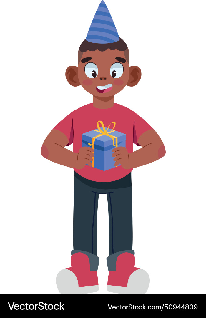 Birthday boy with gift Royalty Free Vector Image