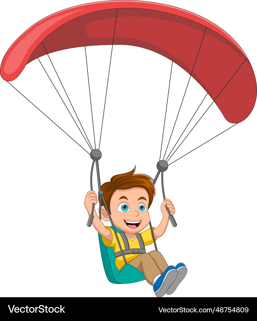 Cute boy playing paragliding cartoon Royalty Free Vector