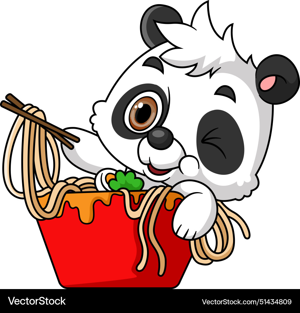 Cute panda eating ramen bowl with chopstick Vector Image