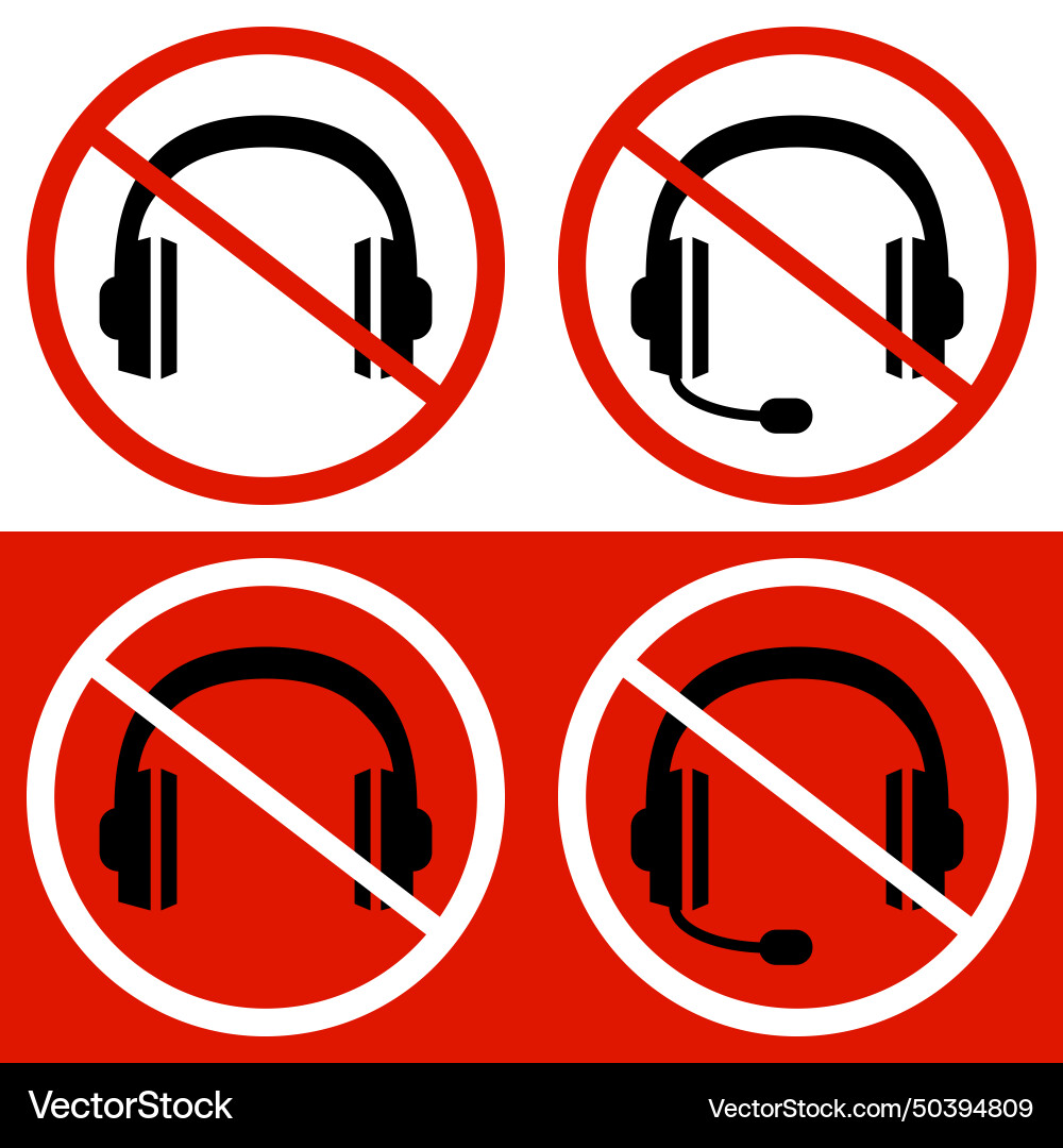 No headphones allowed prohibition sign Royalty Free Vector