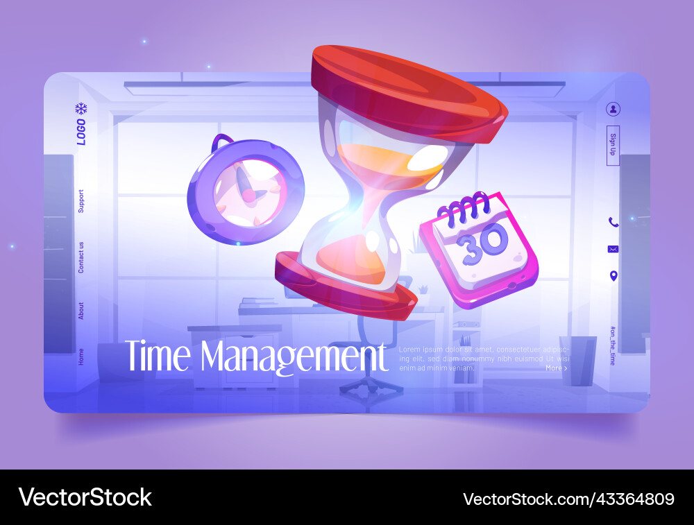 Time management banner with calendar and clock Vector Image