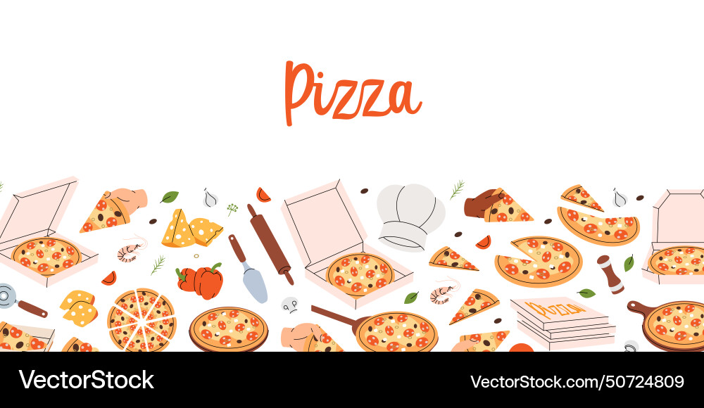 Traditional pizza horizontal banner Royalty Free Vector