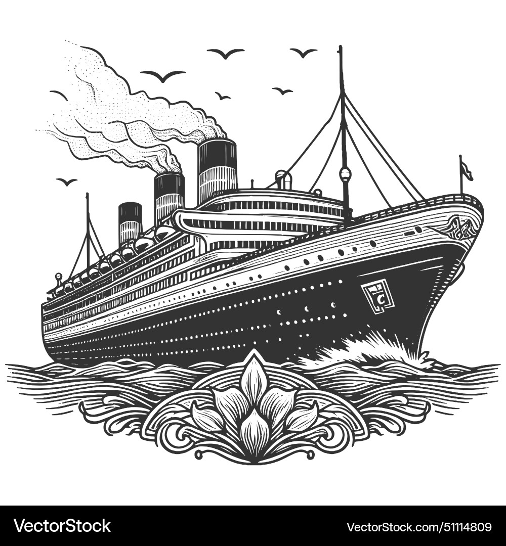Vintage ocean liner engraving Royalty Free Vector Image
