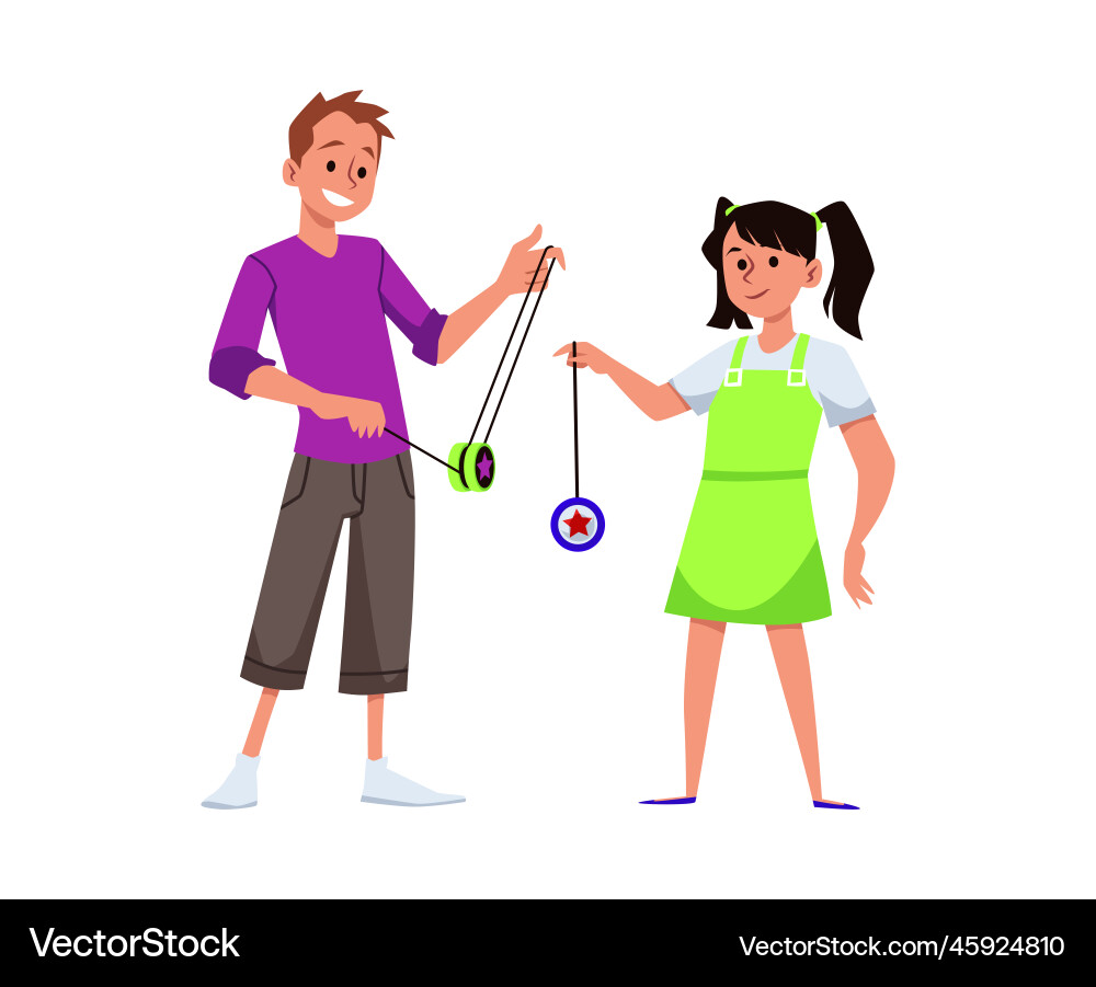 Children playing yoyo string toy flat cartoon Vector Image